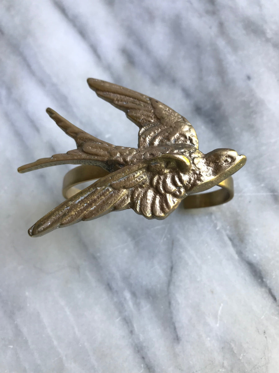 Bird Cuff | Bird Bracelet | Golden Bird | Vintage Swallow | Gold Enamel ...