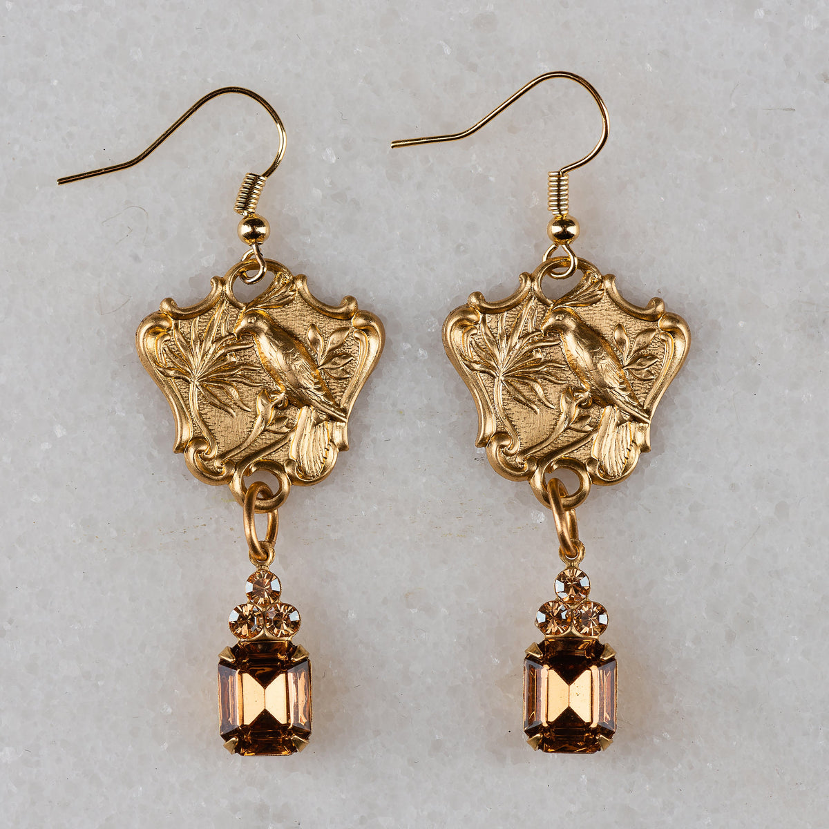 Golden Crystal Earrings | Vintage Up-cycled Jewellery | Bird Earrings ...